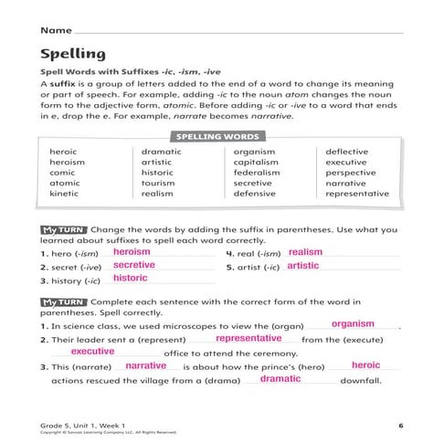 grade 5 English word study grammar spelling | PDF
