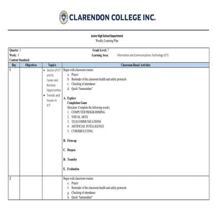 WEEK 1- Information and communications technology (ICT)7- WEEKLY LESSON ...