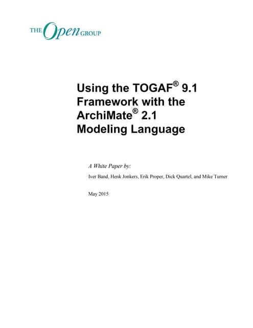 Enterprise Architecture with the Zachman Framework and the Archimate Language | PDF