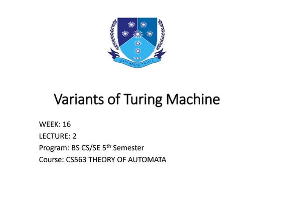 Variants of Turing Machine | PPT