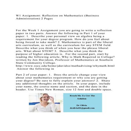 W1 Assignment Reflection On Mathematics Business Administration 2docx
