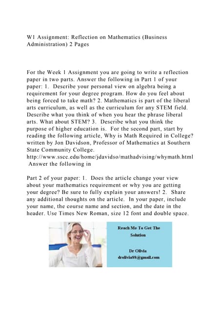 W1 Assignment Reflection On Mathematics Business Administration 2docx