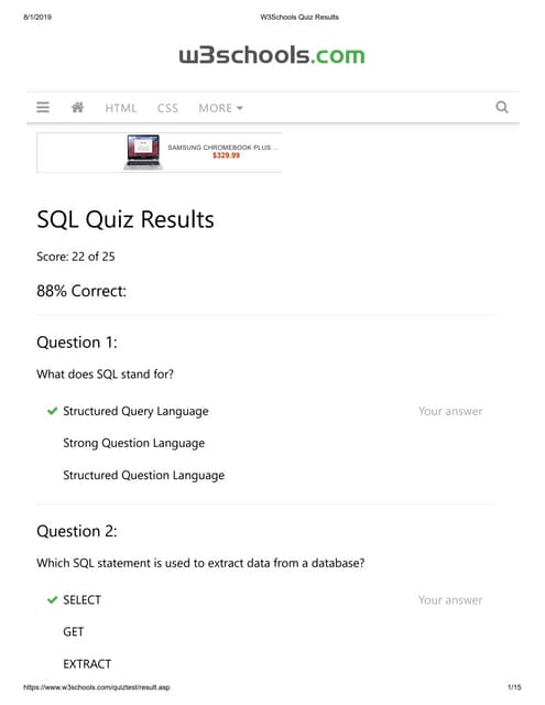 SQL Quiz | PDF SQL Quiz | PDF