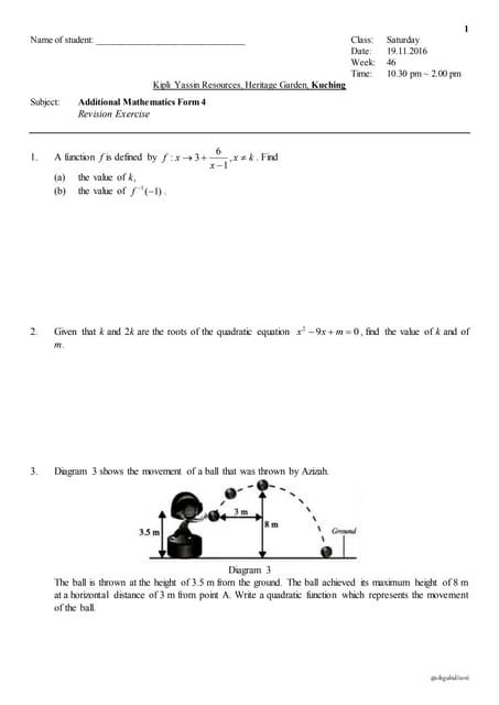 Revision Exercise Addmaths Form 4 2016 | PDF Revision Exercise Addmaths Form 4 2016 | PDF