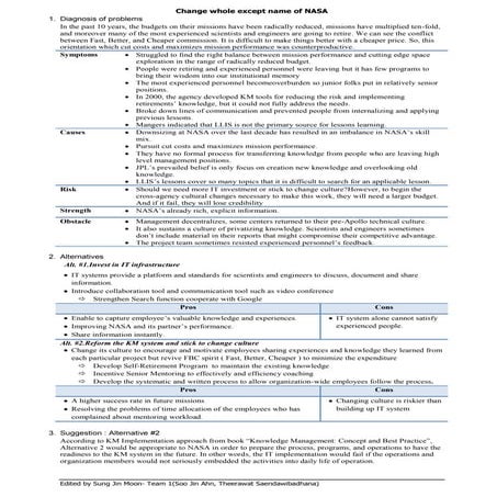 Managing Knowledge And Learning At Nasa | DOCX