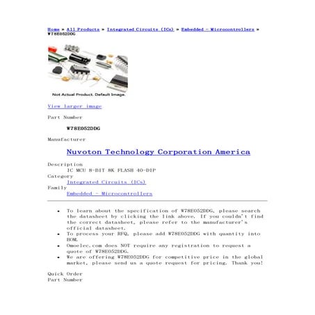 W78E052DDG -Nuvoton Technology Corporation America - omoelec.com