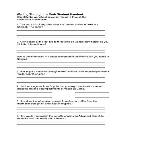 Wading through the web student handout | DOCX