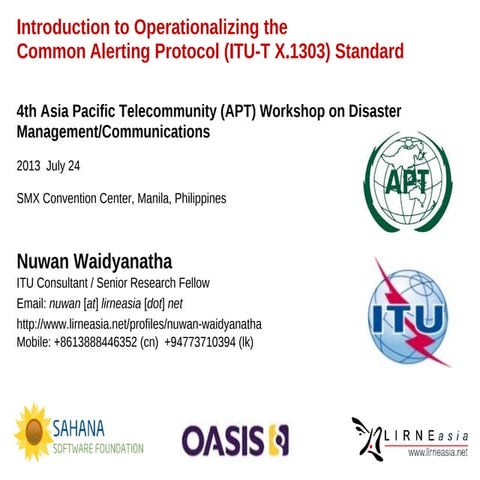 Introduction to Operationalizing the Common Alerting Protocol (ITU-T X.1303) Standard | PDF