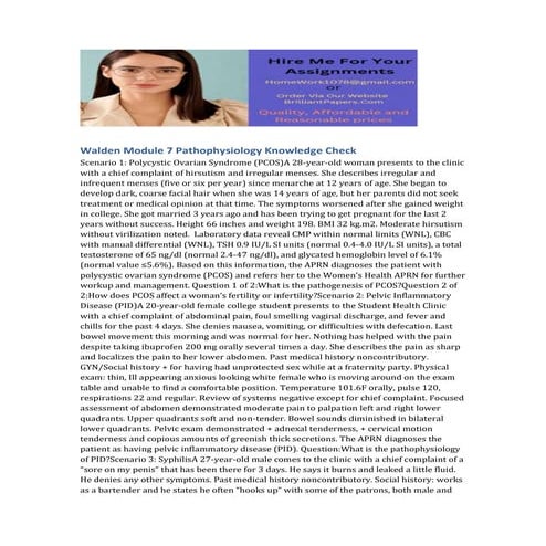 Walden Module 7 Pathophysiology Knowledge Check.docx | Sexual Conditions | Sexual Health