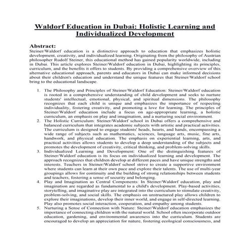 Waldorf Education in Dubai: Holistic Learning and Individualized ...