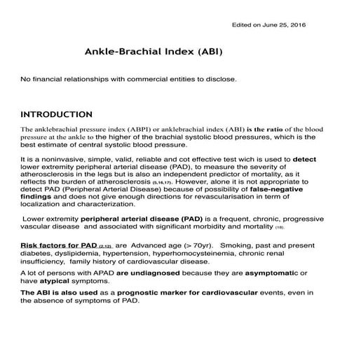 Ankle-Brachial Index (ABI) --Walif Chbeir | PDF