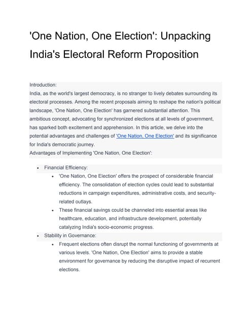One Nation One Election Benefits and Challenges.docx