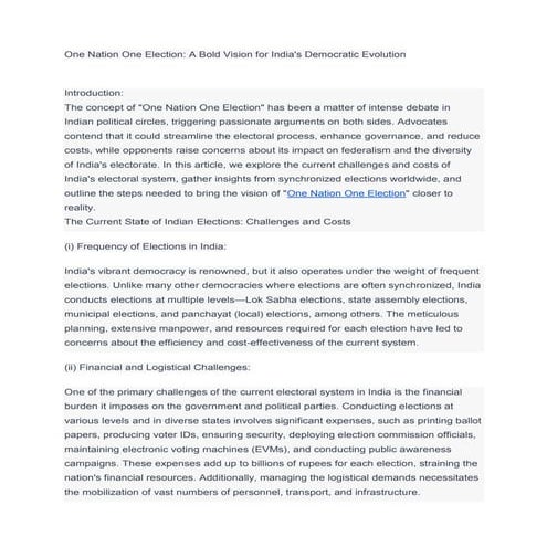 One Nation One Election: A Bold Vision for India's Democratic Evolution ...