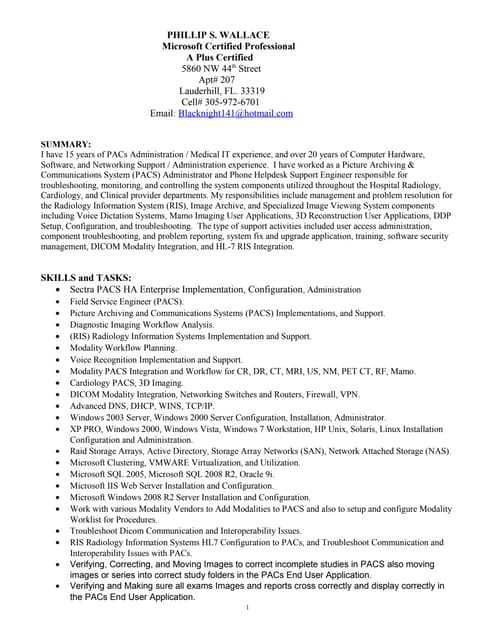 Phillip Wallace, Pacs administrator healthcare it medical it