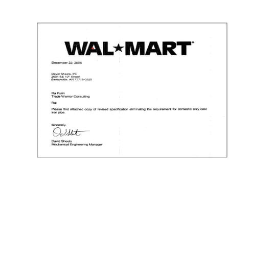 Walmart Removes Domestic Only Spec | DOC