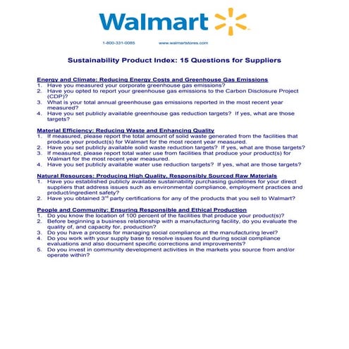 Walmart's Sustainabilty Checklist | PDF