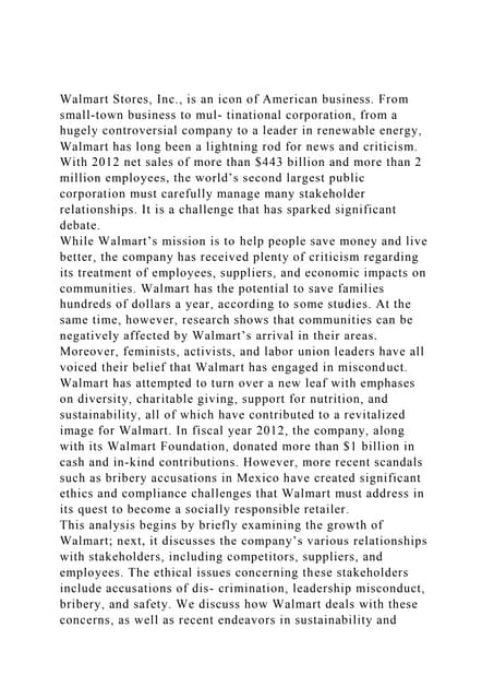 Business ethics case study on walmart | PPTX