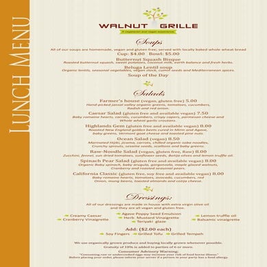 Walnut grille lunch menu | PDF