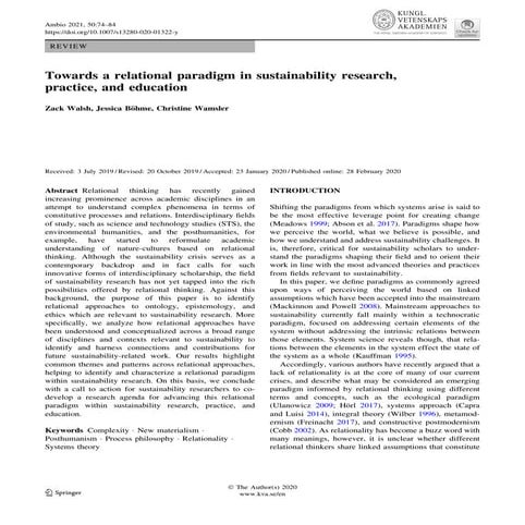 Towards a Relational Paradigm in Sustainability Research, Practice, and Education | PDF