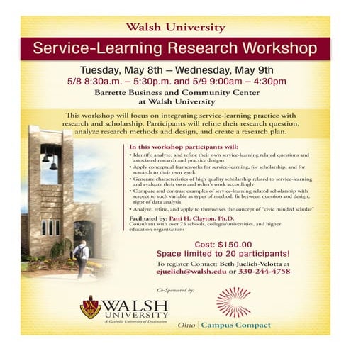Ohio Campus Compact & Walsh University offer Service-Learning Research Workshop | PDF