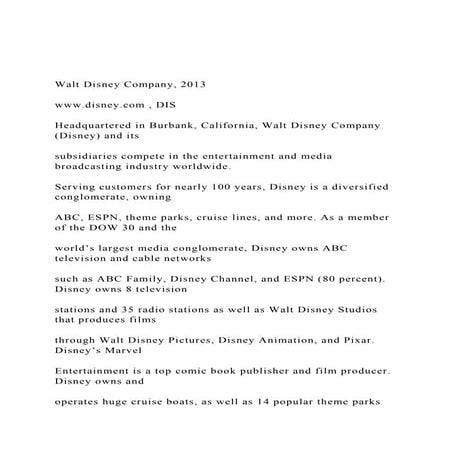 Walt Disney Company, 2013 www.disney.com , DIS Headqua.docx