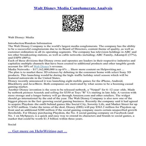 Walt Disney Media Conglomerate Analysis | PDF