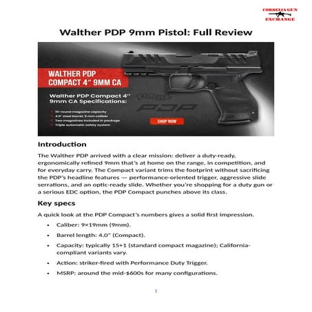 Walther PDP 9mm Pistol Full Review in 2025 | DOCX