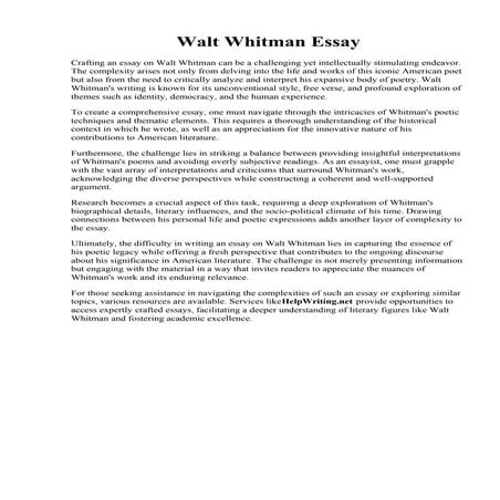 Walt Whitman Essay. i sit and look out walt whitman | PDF