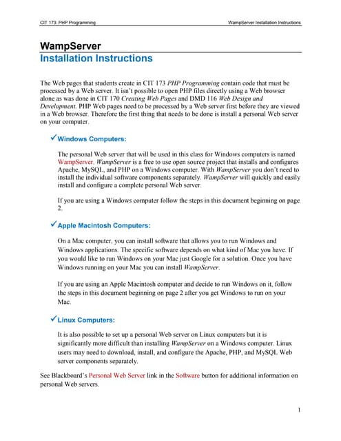 Installation of wampserver | DOCX