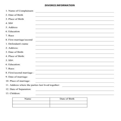 Wani & associates divorce questionare | PDF