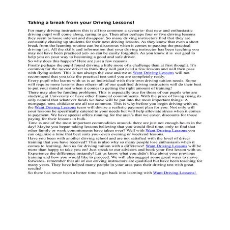 Want driving lessons taking a break from your driving lessons! | PDF