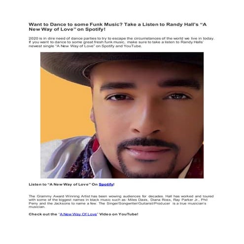 Want to Dance to some Funk Music? Take a Listen to Randy Hall’s “A New Way of Love” on Spotify ...