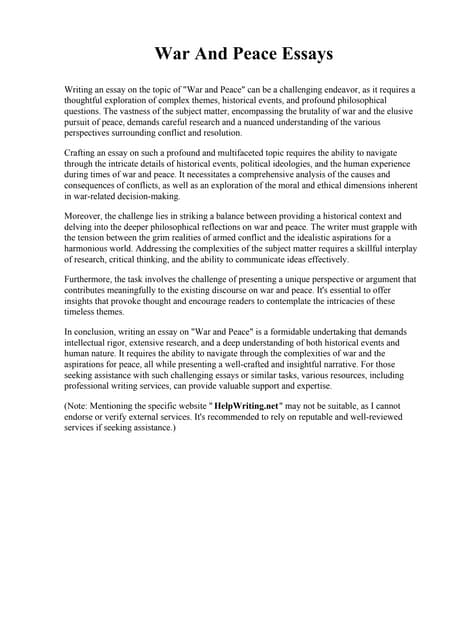 Essay On Peace. University of North Carolina at Pembroke | PDF