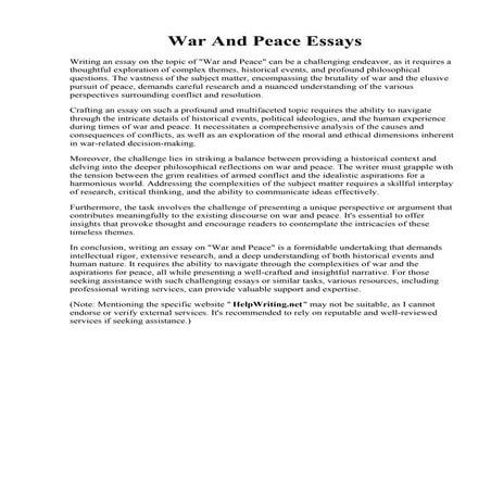 War And Peace Essays | PDF