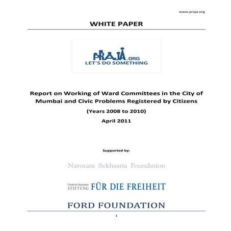 Praja Foundation's - Ward committee White Paper 2011 | PDF