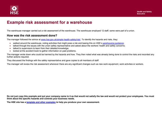Risk assessment Report for NEBOSH Assessment | DOCX
