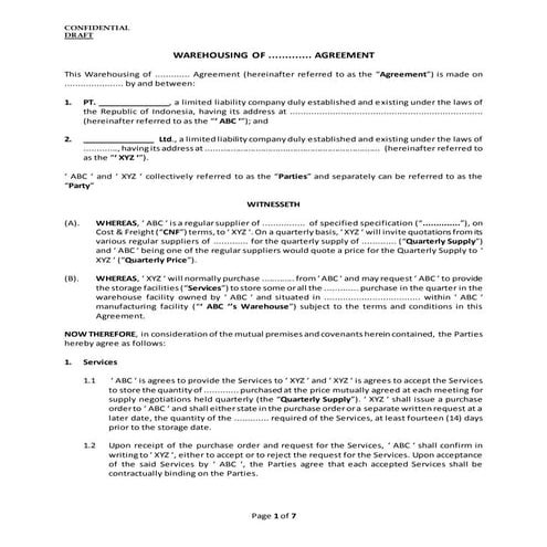 Warehouse Contract Sample (Purchase this doc, Text: 08118887270 ...