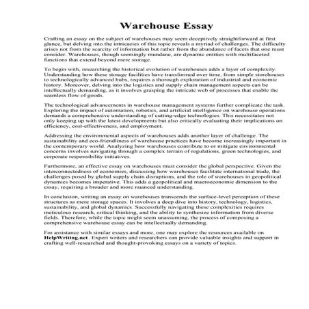 Warehouse Essay. Warehouse example. How to write an essay test. How to ...
