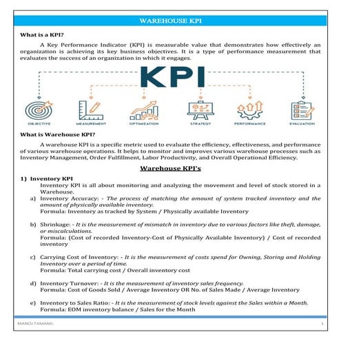 Warehouse KPIs - Mastering warehouse efficiency | PDF