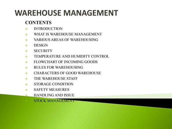 Warehouse design and layouts with case study and examples | PPT