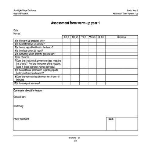 Warm up assessment form | PDF