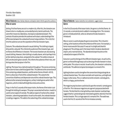 Warm bodies analysis | DOCX