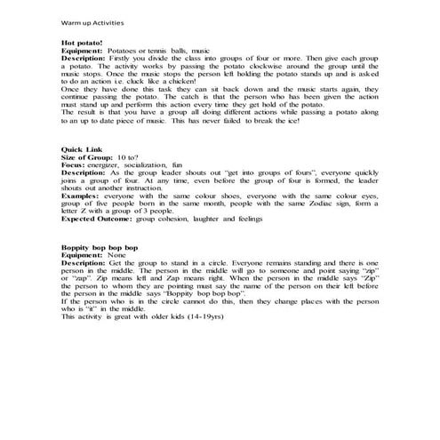 Warm up activities | DOCX