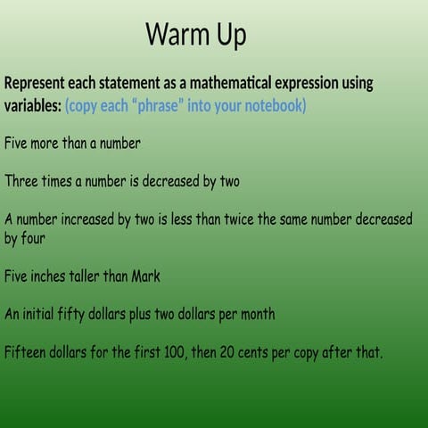 WarmUP and Word problems and Inequalities.ppt