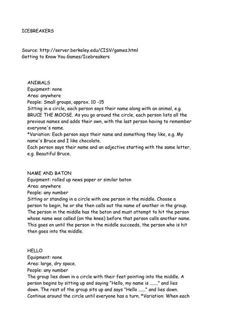 Large group icebreakers | PDF