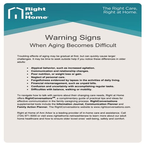 Warning Warning Signs a Senior's Needs Are Changing - Provided by Ann ...