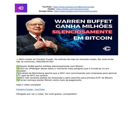 🔴Warren Buffet ganha milhões silenciosamente com Bitcoin - SEC - ETF DE ...