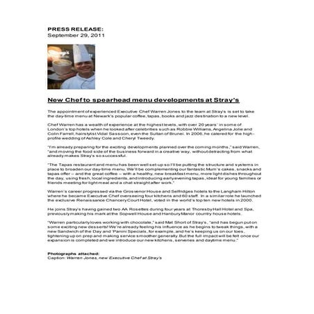 Warren Jones Executive Chef Press Release | DOCX