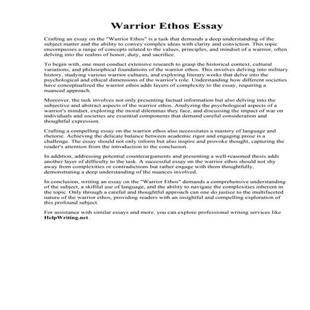 Warrior Ethos Essay. The warriors ethos book report. warriors ethos ...