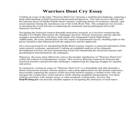 Warriors Dont Cry Essay. Warriors Dont Cry Teaching Unit by Emily ...